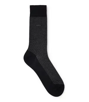 BOSS Regular Length Patterned Mercerized Cotton Blend Socks - Black