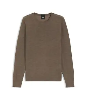 BOSS Slim-fit Merino Wool Crewneck Sweater - Brown