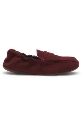 Hugo Suede Loafers With Elasticized Collar And Embossed Logo