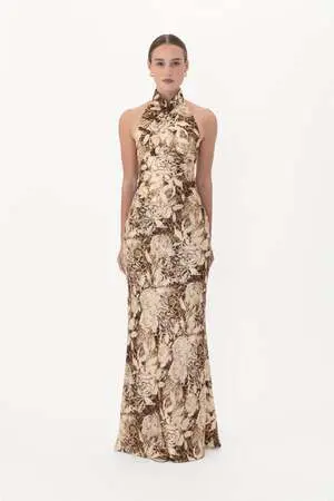 SAU LEE Nikita Satin Dress - Brown Multi