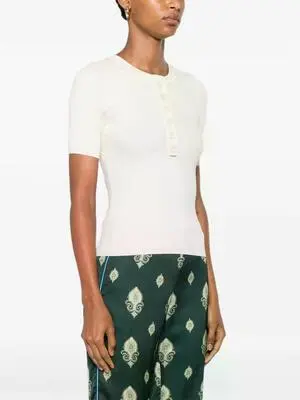 Sandro Ribbed-knit Button-placket Top