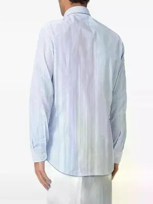 Etro Striped Embroidered-logo Cotton Shirt
