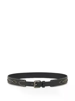 Etro Leather Belt With Cut-outs And Topstitching - Black