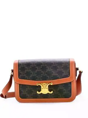 Celine Triomphe Shoulder Bag In Coated Canvas - Brown