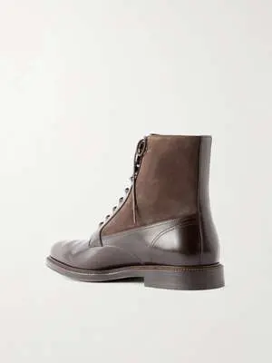 Brunello Cucinelli Suede-trimmed Leather Lace-up Derby Boots