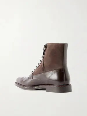 Brunello Cucinelli Suede-trimmed Leather Lace-up Derby Boots