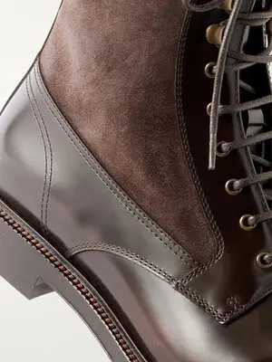 Brunello Cucinelli Suede-trimmed Leather Lace-up Derby Boots