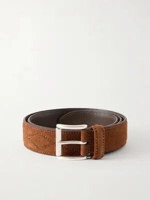 Anderson's 3cm Quilted Suede Leather Belt - Brown