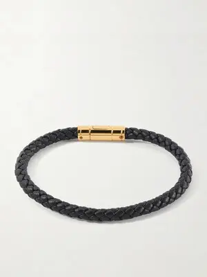 TOM FORD Gold-tone And Braided Leather Bracelet - Black