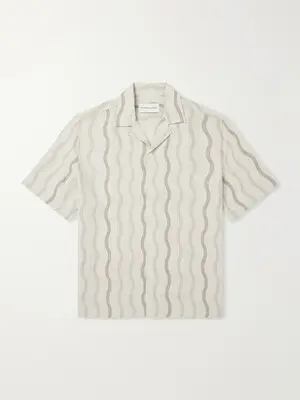 Frescobol Carioca Roberto Camp-collar Striped Linen Shirt - Green