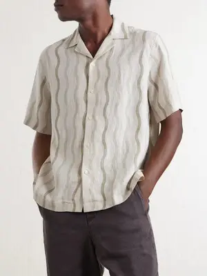 Frescobol Carioca Roberto Camp-collar Striped Linen Shirt