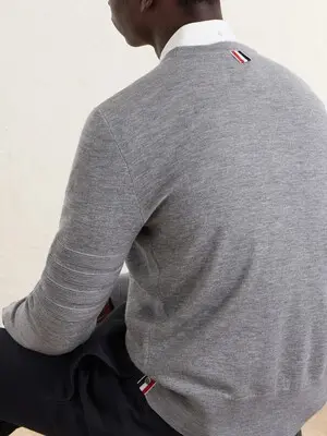 Thom Browne Milano Stitch Wool, Linen And Cotton-blend Crewneck Sweater