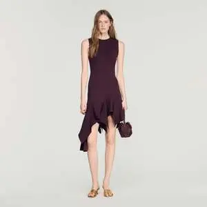 Sandro Asymmetrical Knit Dress - Brown