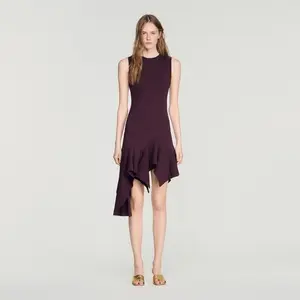 Sandro Asymmetrical Knit Dress - Brown