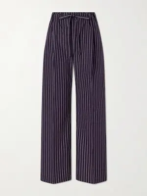 Another Tomorrow Striped Cotton-poplin Drawstring Pants - Blue