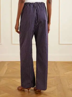 Another Tomorrow Striped Cotton-poplin Straight-leg Drawstring Pants