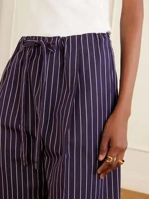 Another Tomorrow Striped Cotton-poplin Straight-leg Drawstring Pants