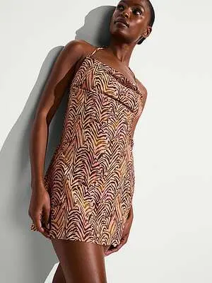 Victoria's Secret Shimmer Zebra Cowl Neck Mini Dress - Print