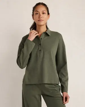 HAVEN WELL WITHIN Organic Cotton Slub Interlock Polo - Deep Willow
