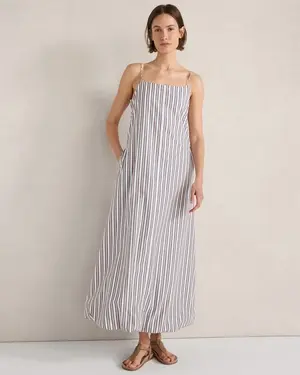 HAVEN WELL WITHIN Organic Cotton Poplin Bubble Hem Maxi Dress - Deep Willow Multicolor