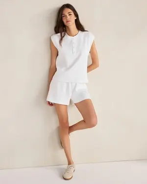 HAVEN WELL WITHIN Resti Organic Cotton Bold Waffle Henley - White
