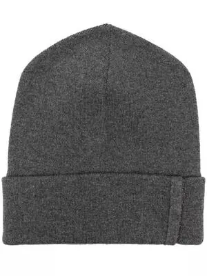 Brunello Cucinelli Ribbed Cashmere Beanie With Bead Detailing - Grey