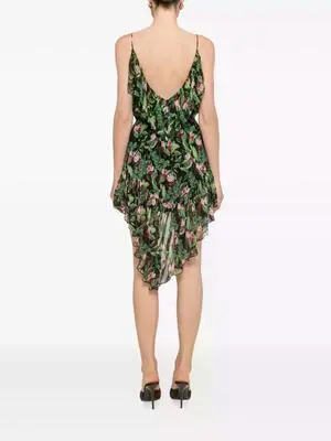 NISSA Printed Chiffon Asymmetric Mini Dress - Black