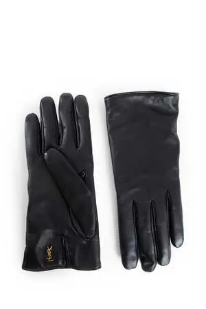 Saint Laurent Cassandre Gloves In Leather - Black