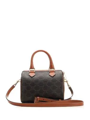 Celine Small Boston Bag In Triomphe Canvas And Calfskin