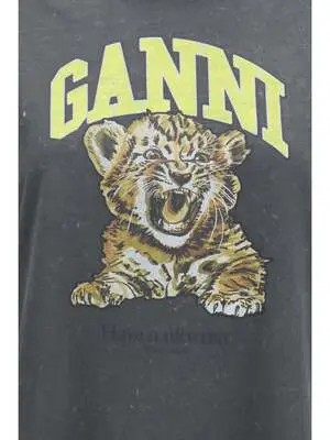 GANNI Long Sleeve Tiger Graphic T-shirt - Gray