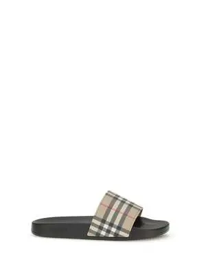 Burberry Checked Rubber Slides - Black
