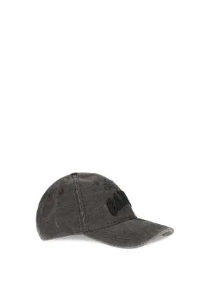 GANNI Embroidered Denim Baseball Cap - Gray