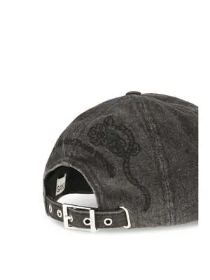 GANNI Embroidered Denim Baseball Cap - Gray