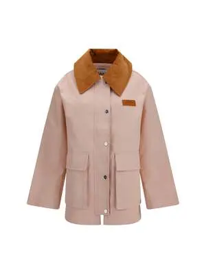 GANNI Twill Jacket With Suede Details - Pink