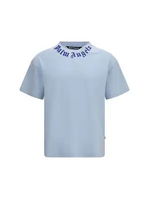 Palm Angels Neck Logo Cotton T-shirt - Blue