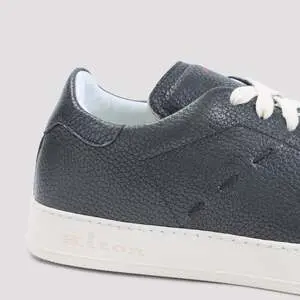 Kiton Low-top Sneakers In Grained Leather - Gray