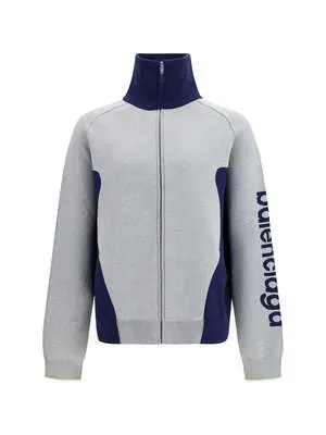 Balenciaga Zip-up Knit Sweater With High Neck And Graphic Details - Gray