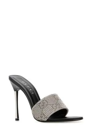 Gucci Embellished Fabric Mules - Silver