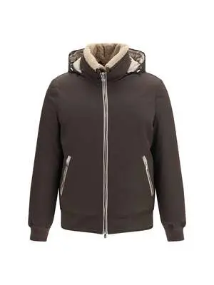 Brunello Cucinelli Nylon Down Jacket With Removable Hood - Brown