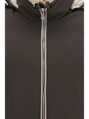 Brunello Cucinelli Nylon Down Jacket With Removable Hood - Brown