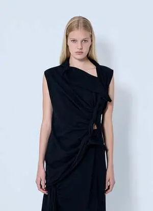 Yohji Yamamoto High Twisted French Terry Braided Top - Black