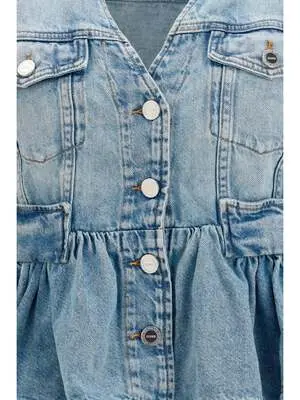 GANNI Lightweight Denim Peplum Vest - Blue