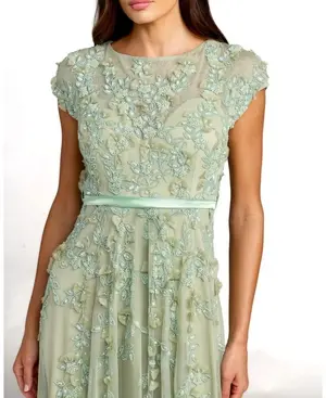 Mac Duggal Embellished Floral Cap Sleeve Midi Dress - Sage
