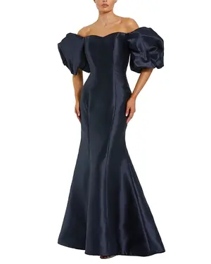 Mac Duggal Petite Sweetheart Off-the-shoulder Puff Sleeve Gown - Midnight
