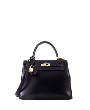 Hermès Kelly 25 Handbag Black Tadelakt With Gold Hardware - Noir