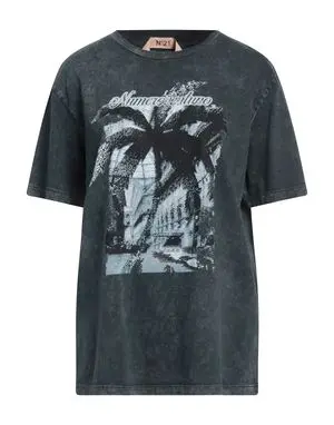 N°21 Charcoal Cotton T-shirt With Hawaiian Print