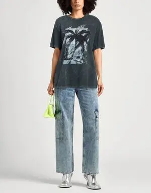 N°21 Charcoal Cotton T-shirt With Hawaiian Print