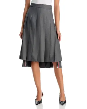 Thom Browne Below Knee Dropped Back Pleated Skirt - Medium Grey