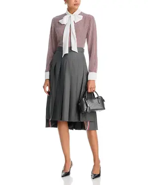 Thom Browne Pleated Midi Skirt With Dropped Back Detail