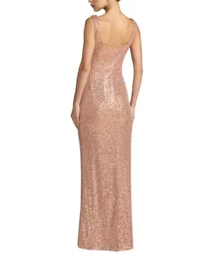 Mac Duggal Sleeveless Sequin Column Gown With 3d Flowers